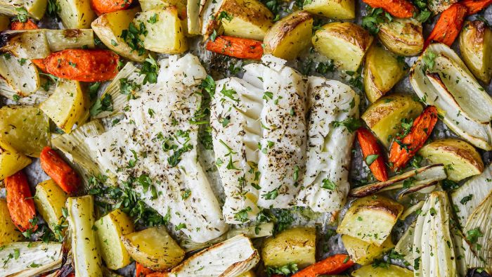 Wild Rock Cod Sheet Pan Dinner With Vegetables Recipe Rusty Hinges Ranch