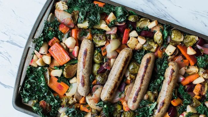 Sheet Pan Brats & Roasted Vegetables – Rusty Hinges Ranch