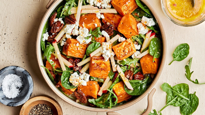 Roasted Sweet Potato, Apple & Spinach Salad – Rusty Hinges Ranch