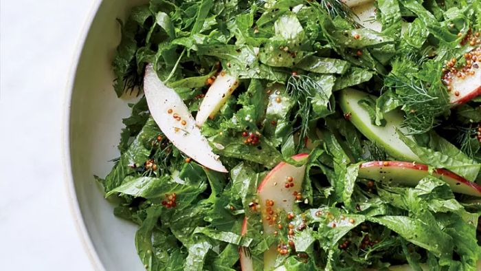 Shredded Greens and Pear Salad with Mustard Dressing – Rusty Hinges Ranch